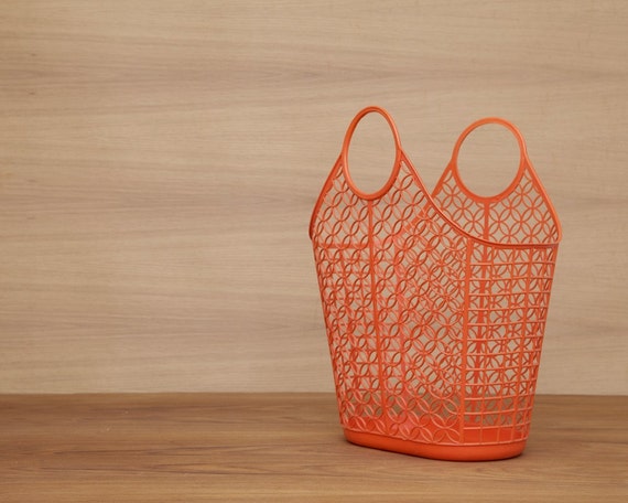 Orange Plastic Tote Bag mod retro mid century molded circles