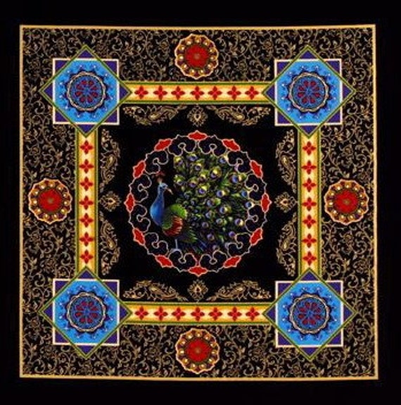 A Stunning Royal Peacock Fabric Panel-Exclusively Quilters