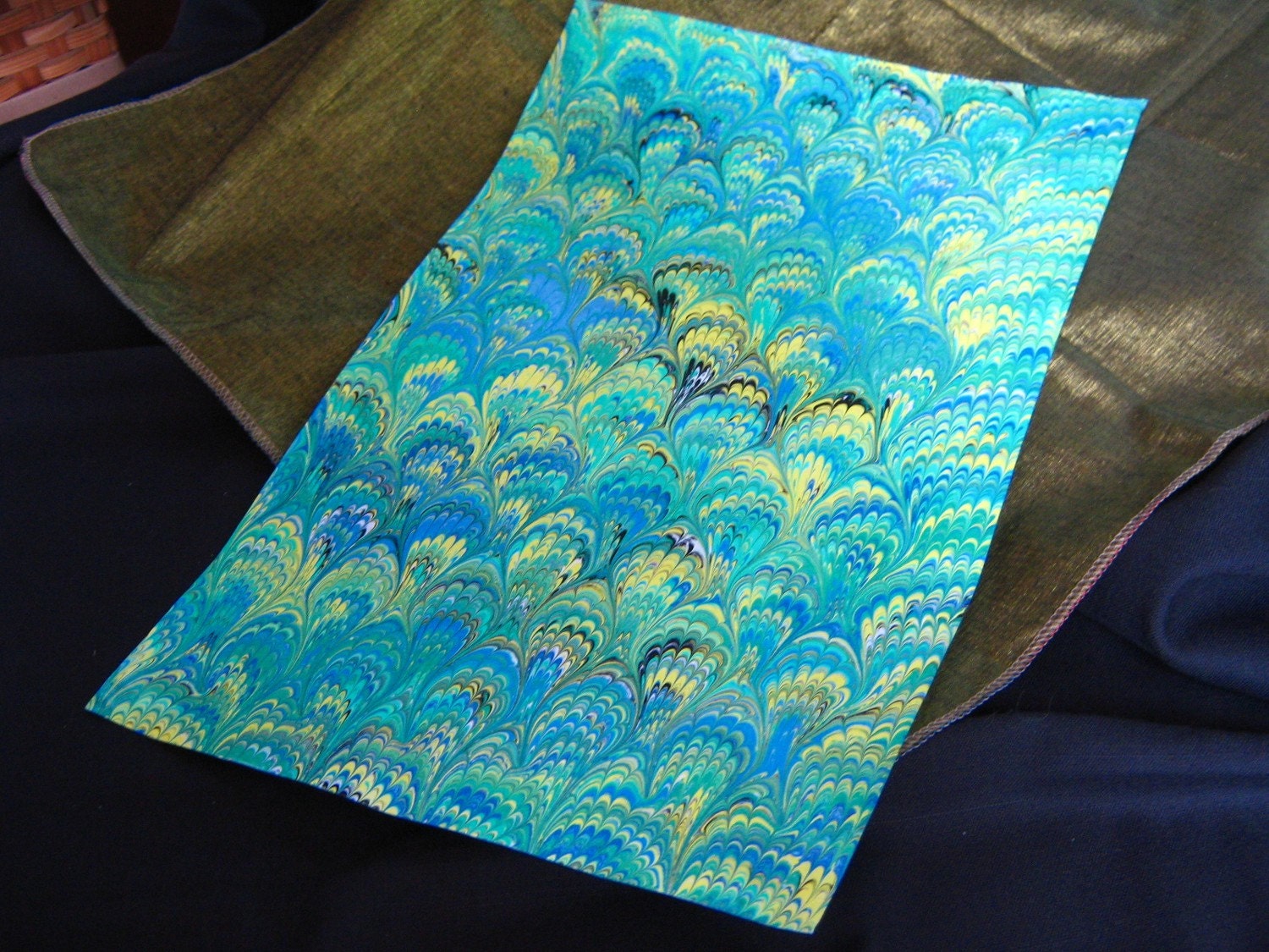 Tropical Peacock Large Hand-Marbled Paper by MarblingSupplies