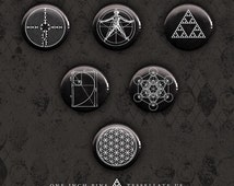 Sacred Geometry Button Set - Six One Inch Pins