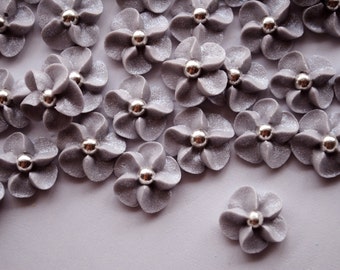 Handmade Sparkling White Royal Icing Drop Flowers with silver