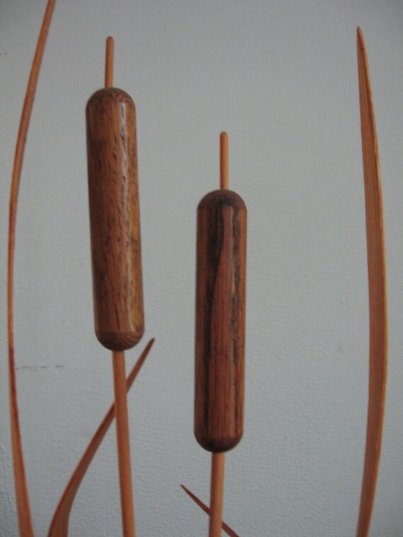 Mid-century modern wood cattails sculpture RESERVED FOR by RoyalWe