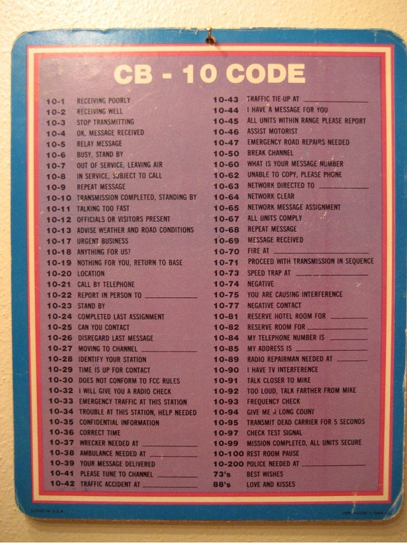 Vintage 1970s CB Radio Codes Sign Kitsch Geekery Trucker