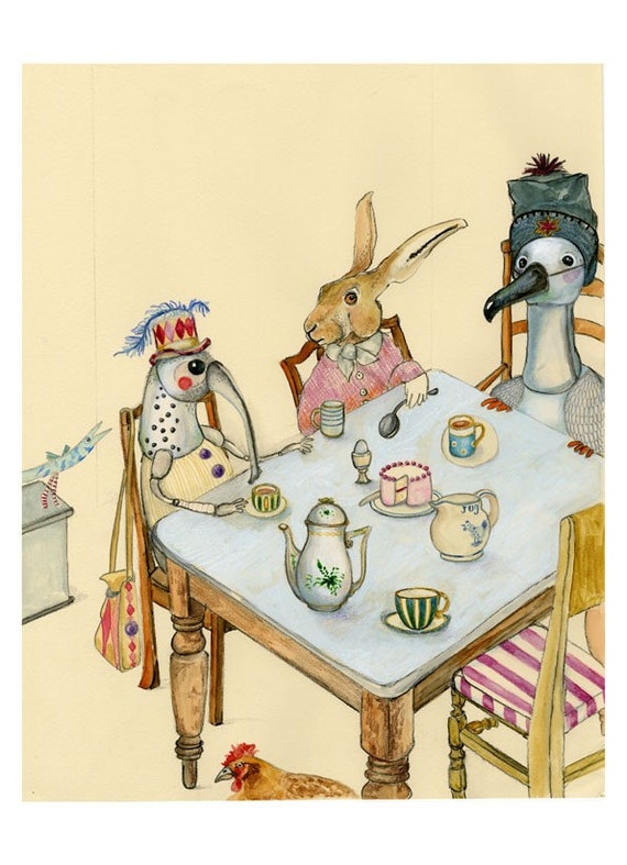 Tea party art print illustration 8x11