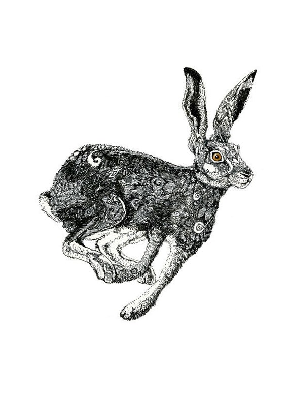 Giclee Print Running Hare 8x11 illustration