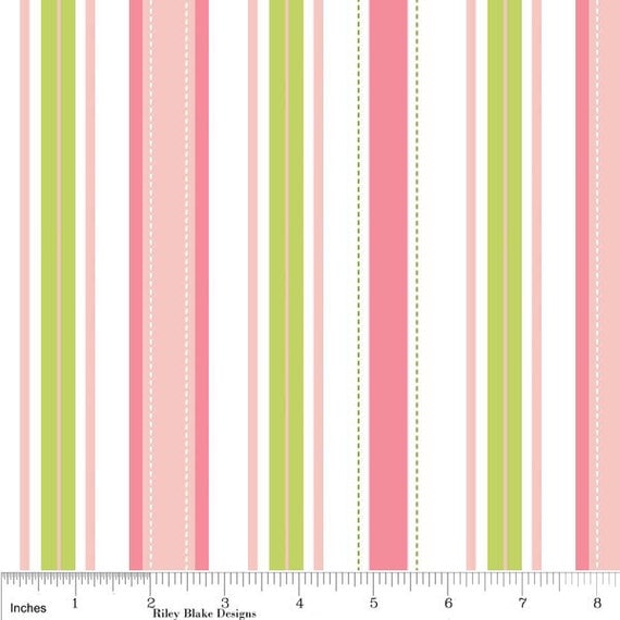 Pink and Green Stripe Fabric Sugar and Spice for Riley Blake