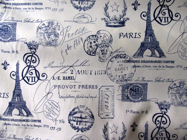 PARIS in French Blue on off white field