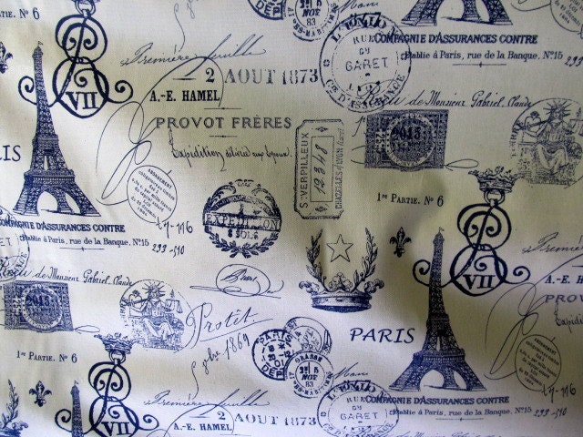 PARIS in French Blue on off white field