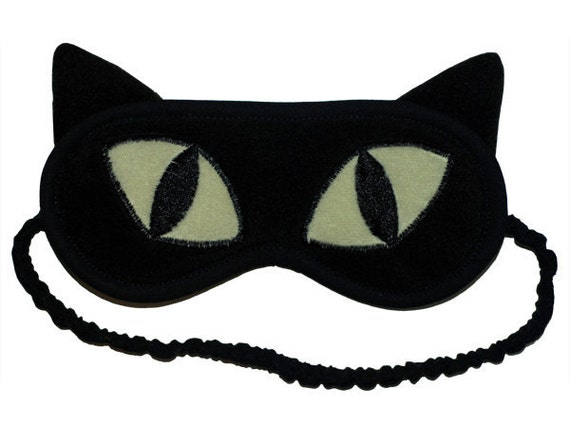 Cat sleep mask Black cat eye mask Animal by PomponDesigns on Etsy