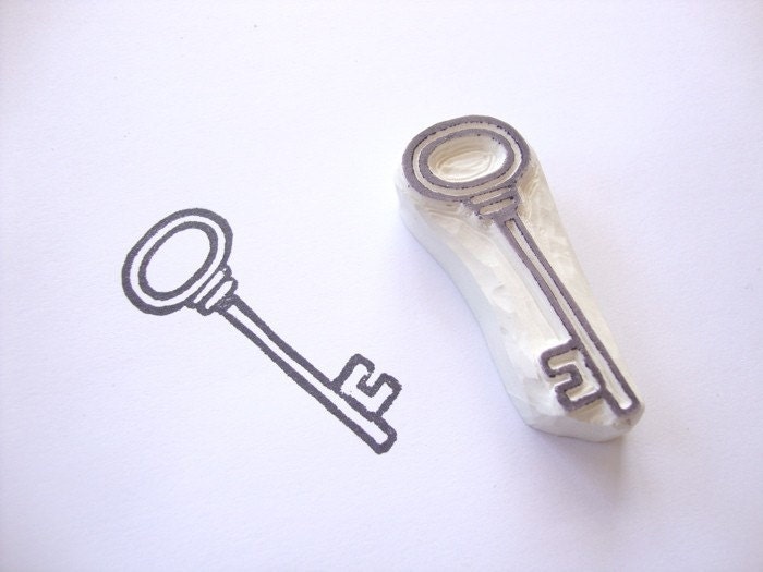 Key Hand Carved Rubber Stamp