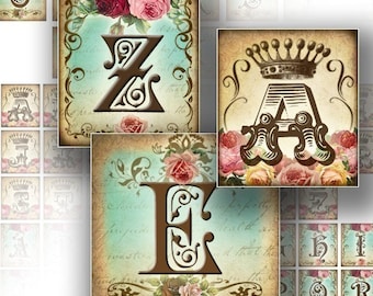 Alphabet letters digital collage sheet monogram bottle cap 1