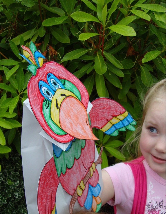 Parrot Puppet and Paper Craft Hand Drawn Original