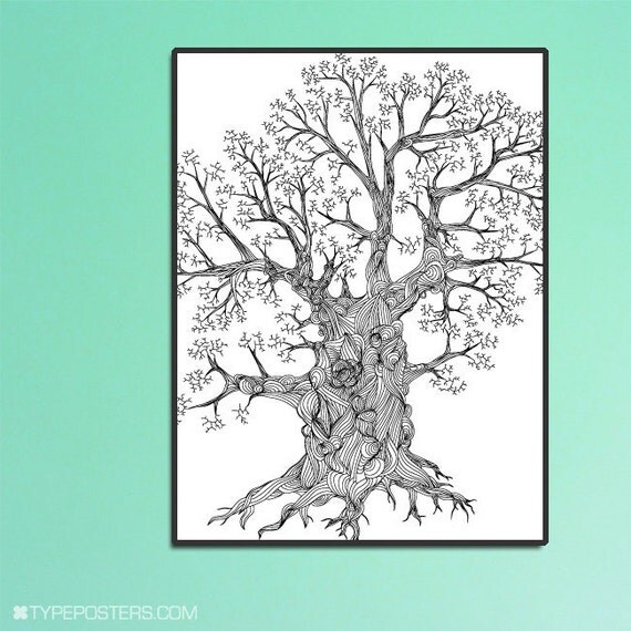 Items similar to Detailed Oak Tree Huge Wall Art Print 30x40 - Custom ...