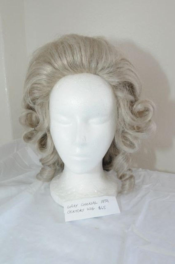 Gray Fancy Colonial Men's Wig w Ponytail and Side Curls