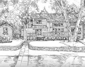 Original Custom Pen/Ink and Watercolor House by HousePortraits