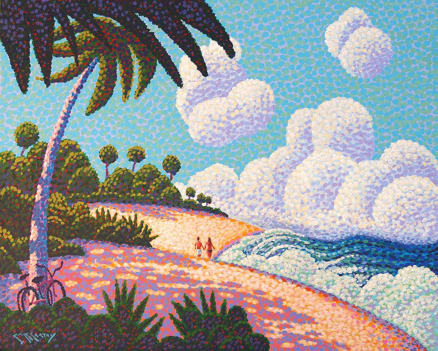 Beach Lovers Paradise 16x20 Pointillist Painting by Ed