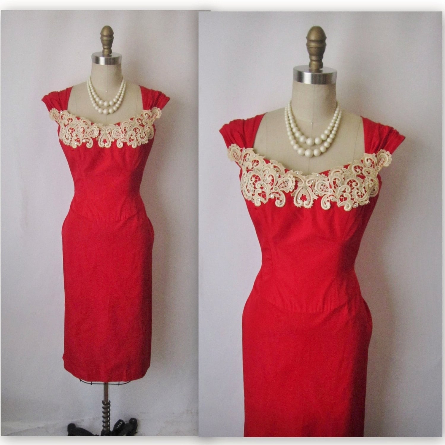 50s Wiggle Dress Vintage 1950s Red Taffeta