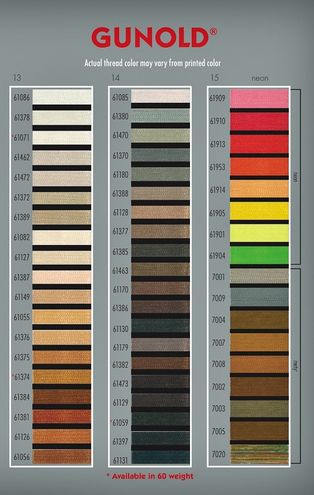 Gunold Polyester Thread Color Card