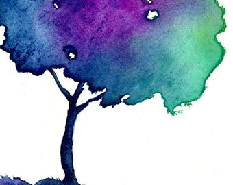 Watercolor Painting Rainbow Hue Tree by BrazenDesignStudio
