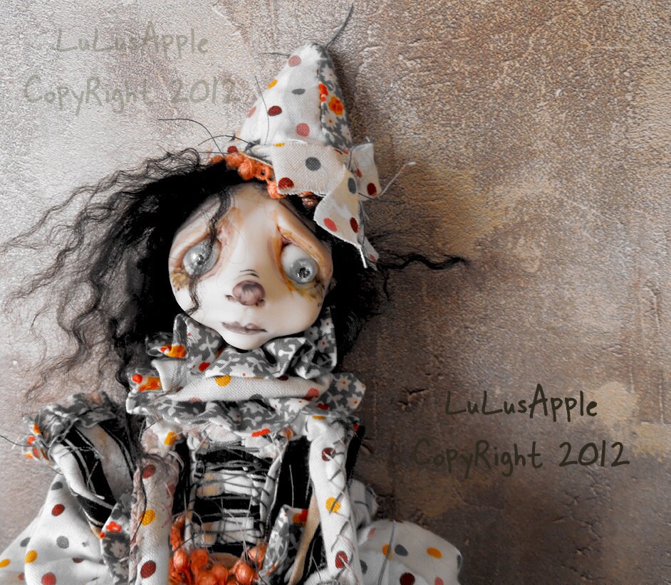 Art Doll Sad Circus Clown Doll Ooak Dusty Poupee Reserved