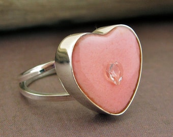 sterling silver ring with pink candy heart and cz size 6.5