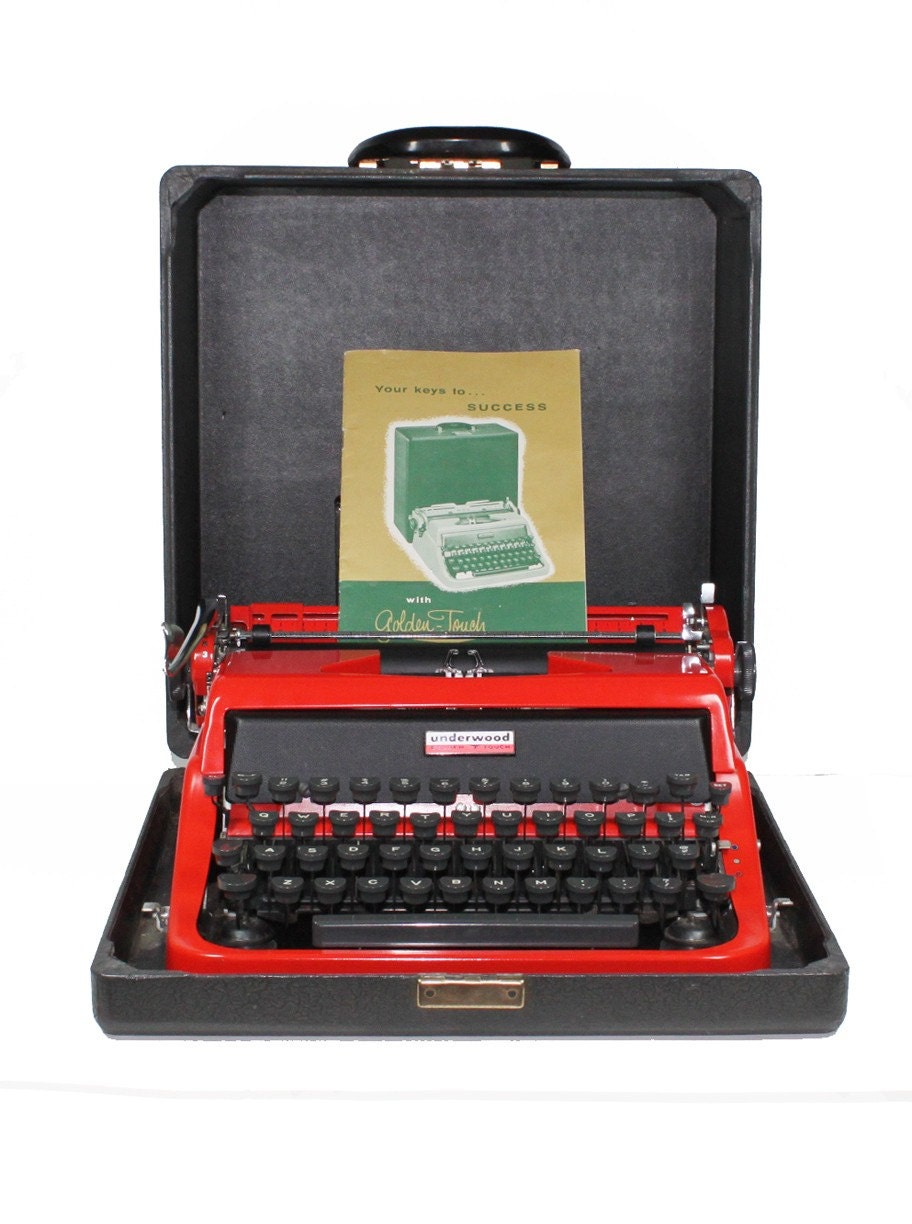 Red Underwood Typewriter in Original Case with Manual Red Underwood Typewriter in Original Case with Manual