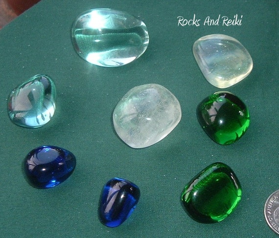 8 OBSIDIAN TUMBLES GEMSTONE SET Cobalt Blue Electric Blue
