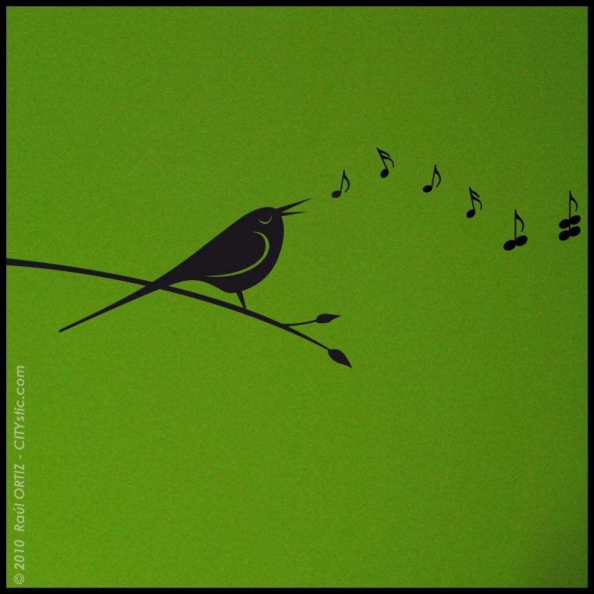 ANIMAL : Bird singing music notes becoming butterflies WALL