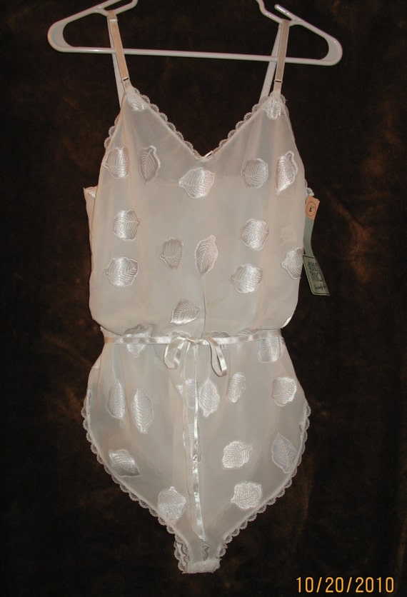 Vintage 80s White Teddy Lingerie Ashley Taylor Size S