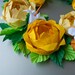Yellow Rose Origami Paper Wreath With Green Leaves