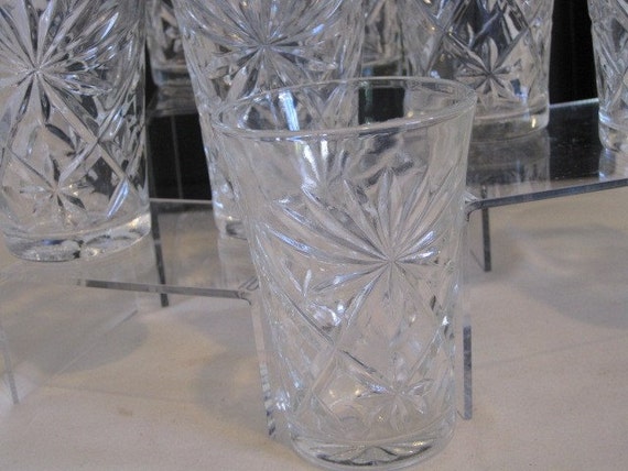 vintage Starburst Pattern Pressed Glass Juice Glasses set of 8