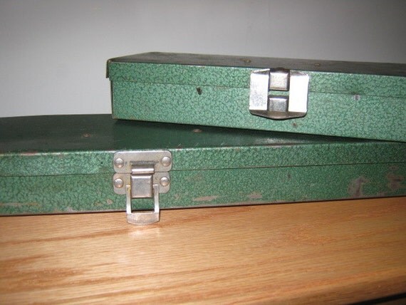 Vintage Metal Tool Boxes Green SK Tools by EclecticPaperPenguin