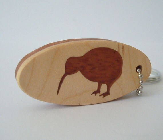 Kiwi Keychain Scroll Saw Wood Key Chain Maple Mahogany Resin Filled ...