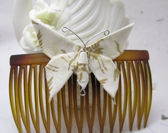 White and Gold Origami Butterfly Hair Comb