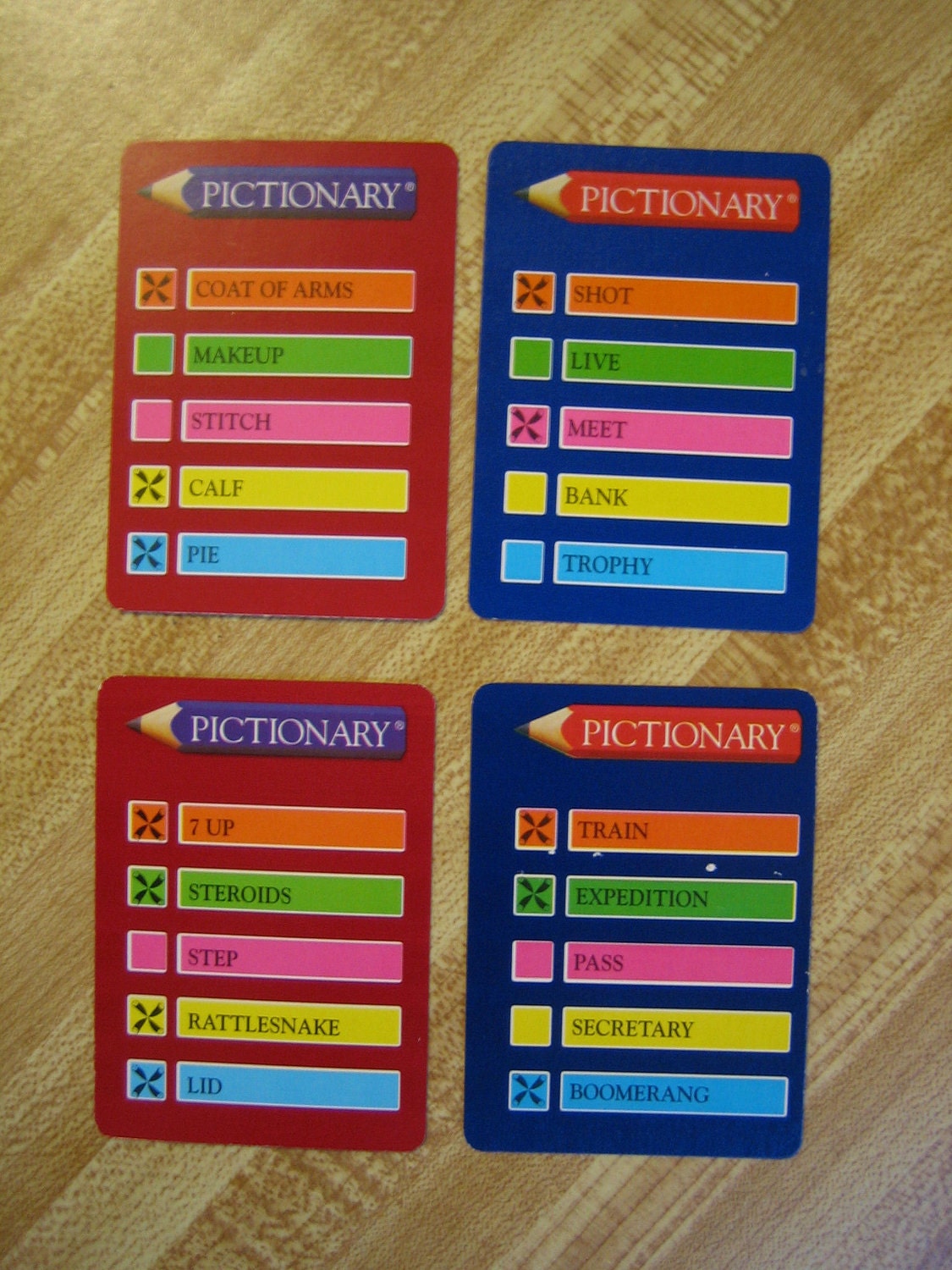 Pictionary Cards. Set of 320 cards.Double sided Red and Blue.