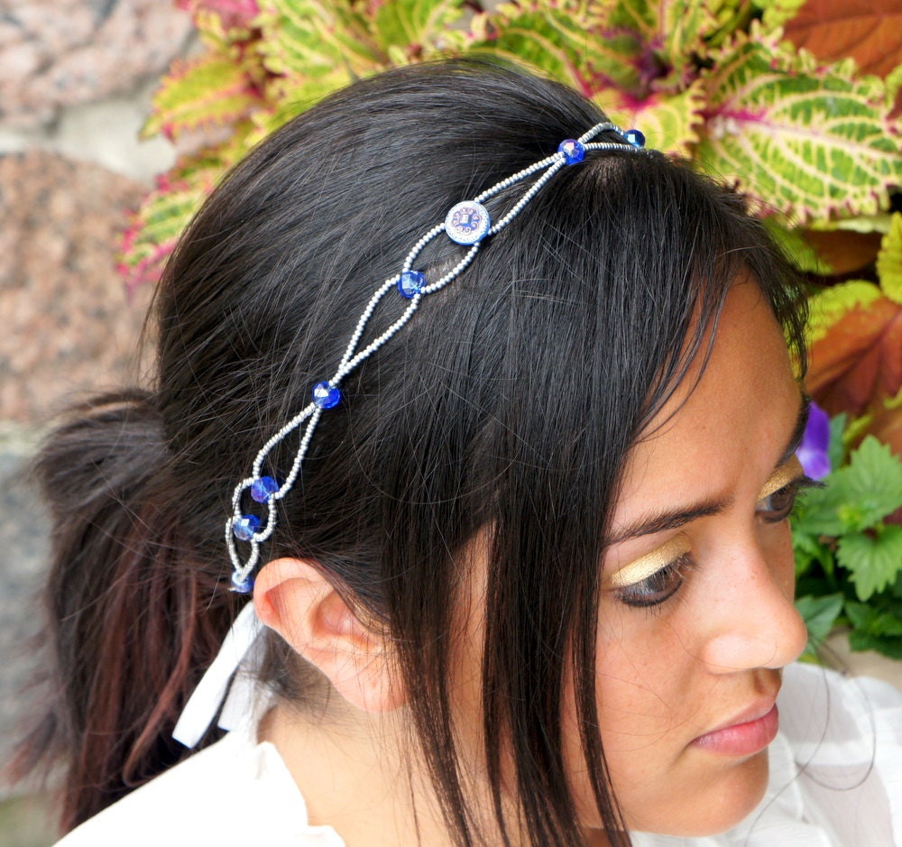 Matte Silver Headband Beaded Headband Tie Headband