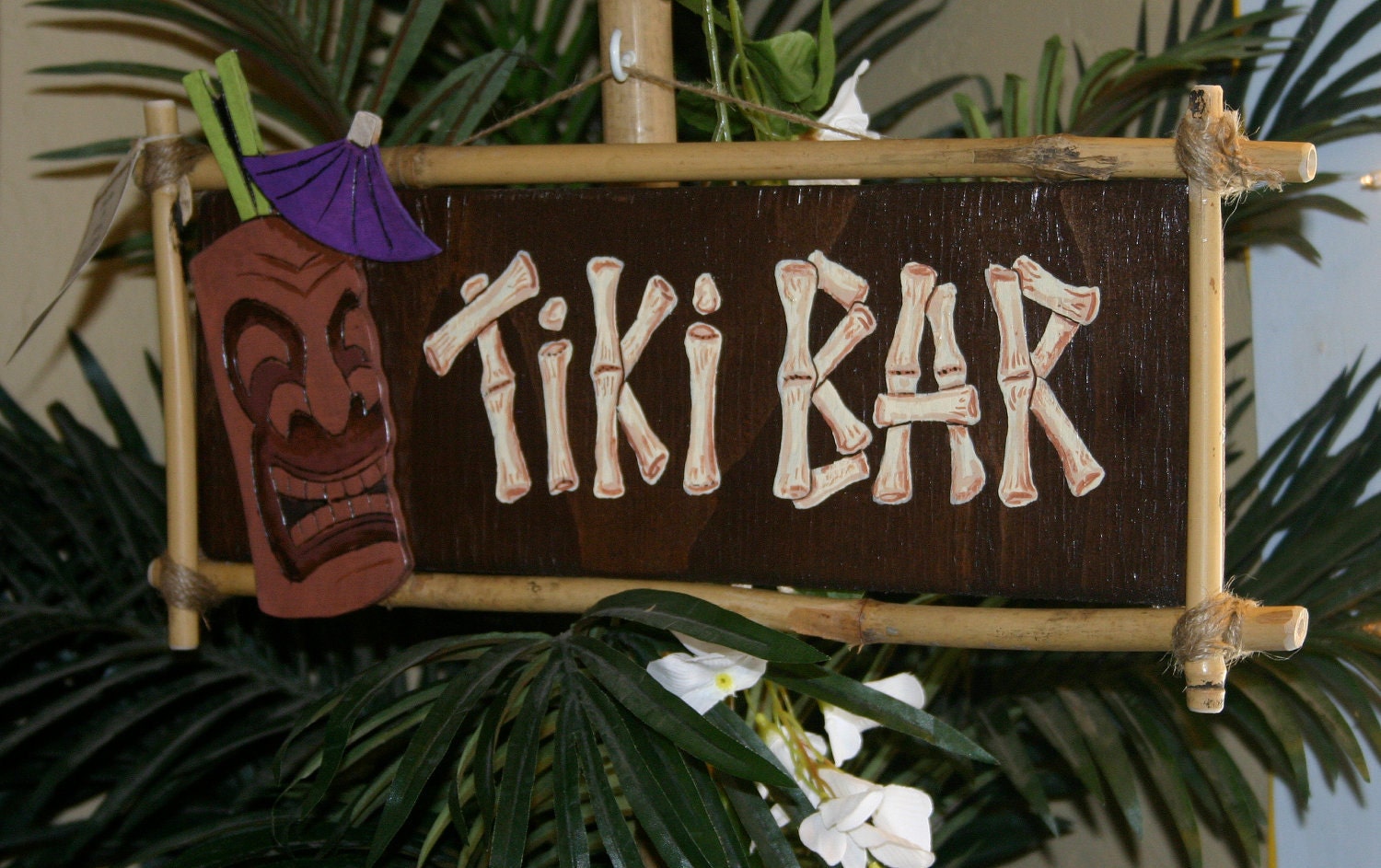 Tiki Bar Sign Featuring Tiki Mug With Purple Cocktail By Tikiali