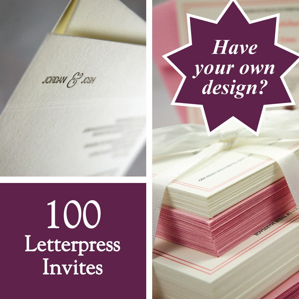 Letterpress printing for wedding invites, your design DIY, set of 100 ...
