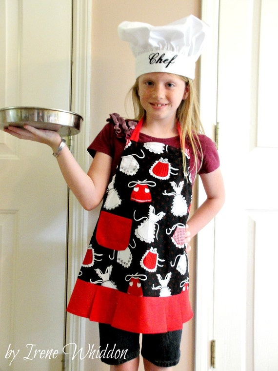 Items similar to Kid's Apron in Black and Red with white and red apron ...