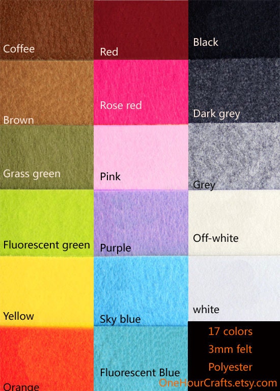 3mm felt Set thickness 3mm 17 colors17 sheets 30cm x