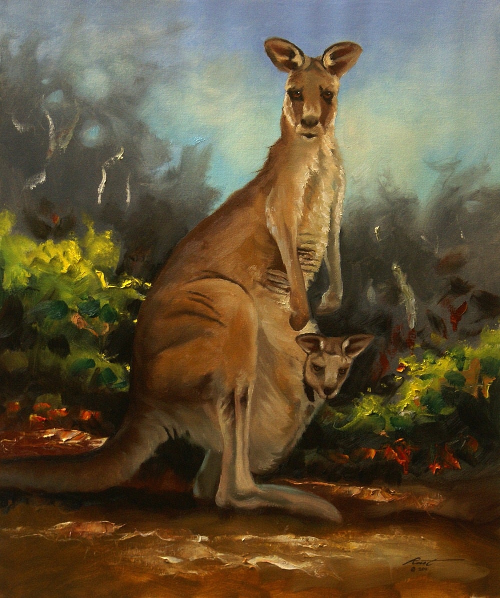Kangaroo Australia wildlife animal oil on canvas 24x20 by rustyart
