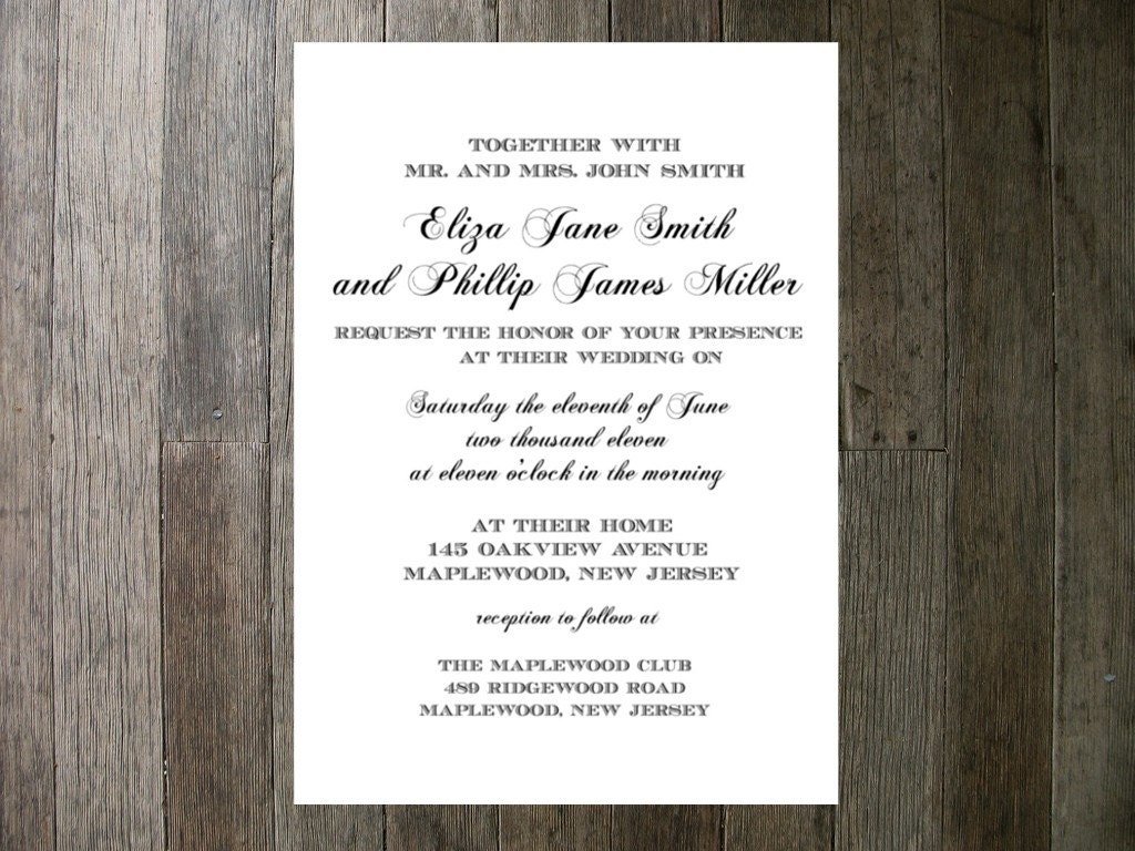 Printable Wedding Invitation – Simple Formal – OnePaperHeart ...