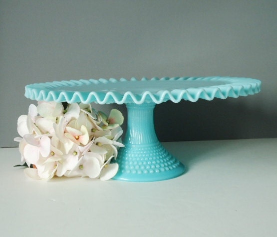 Vintage Turquoise Blue Hobnail Cake Stand Pedestal Plate