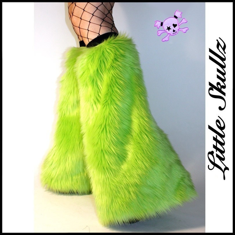 Rave Fur Boot Covers GoGo Fluffy Leg Warmers by LittleSkullz
