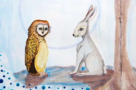 Items similar to Rabbit and Owl, Bunny and Bird, Friendship, Good ...