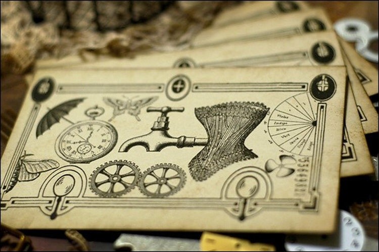 Steampunk Card Post Card Style Set of 4 by VintageDye on Etsy