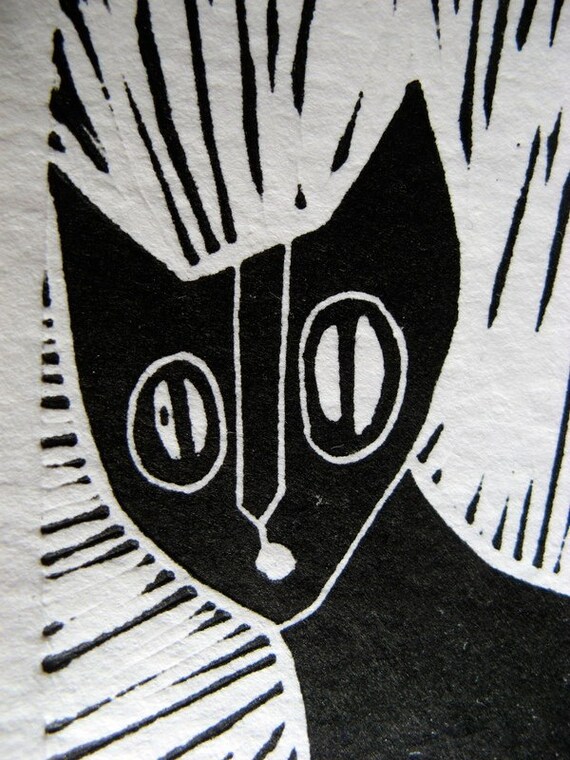 Cat lino-cut