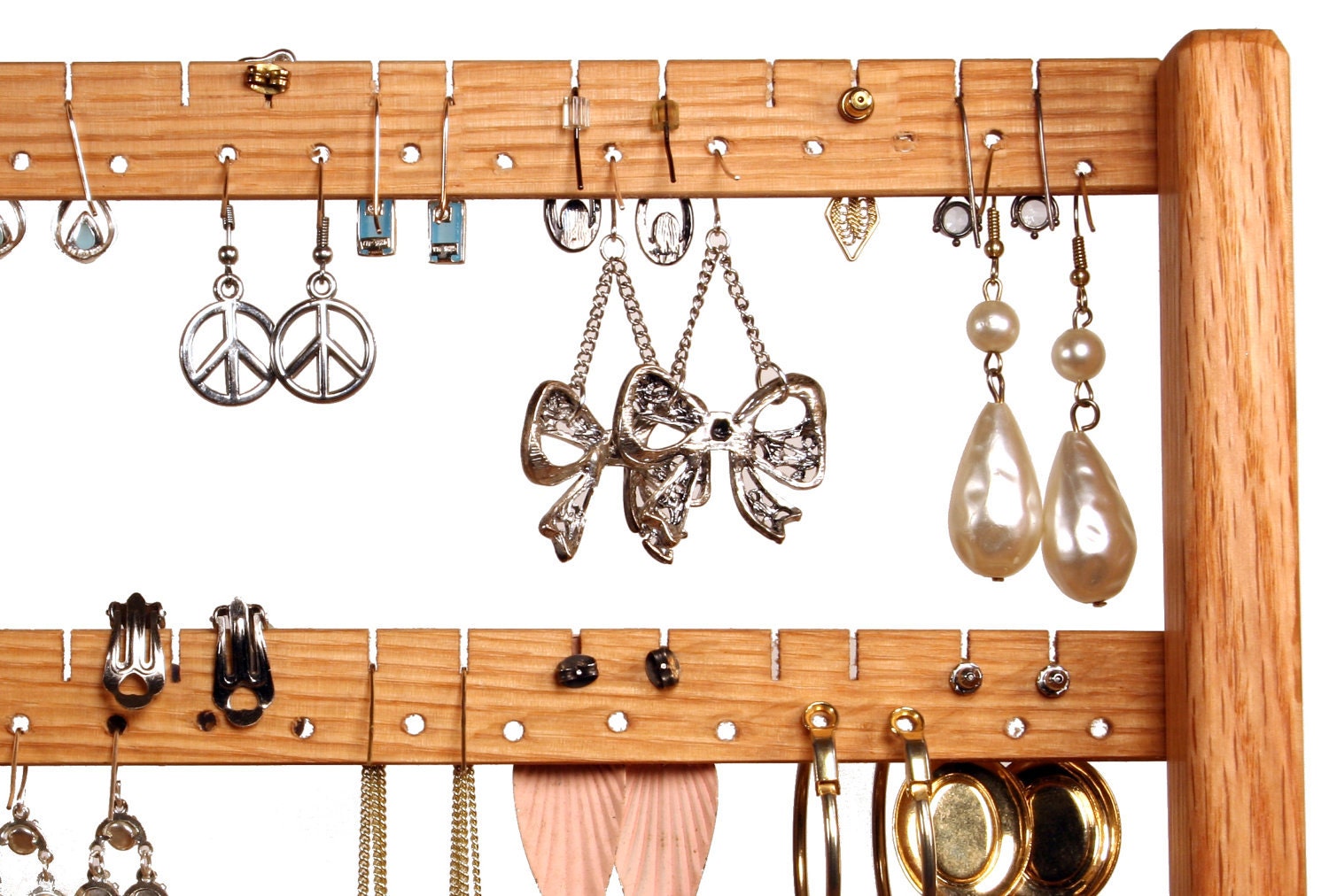 Oak Wooden Jewelry Holder Earring Holder Stand. Holds up to