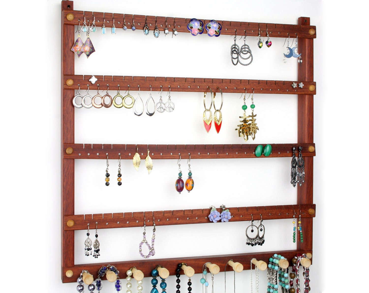 Earring Holder Jewelry Organizer Hanging Wood Bloodwood