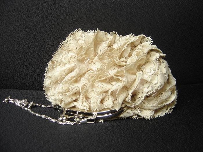 Adorable Puffy Lace Ruffle Clutch/Purse BEIGE